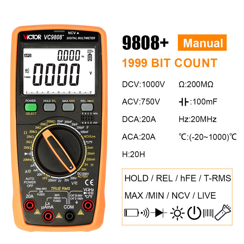 VICTOR VC9808+ digital Multimeter 2000uF capacimeter 10MHz Frequency ...