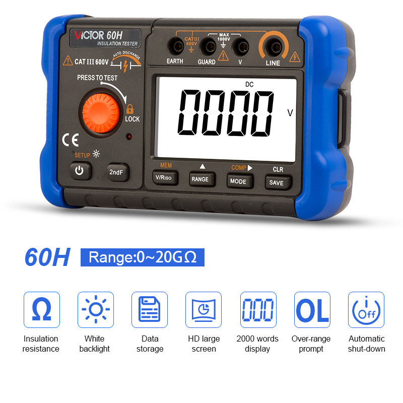 VICTOR60H Display Digital Insulation Tester 1000V With Data Recording ...