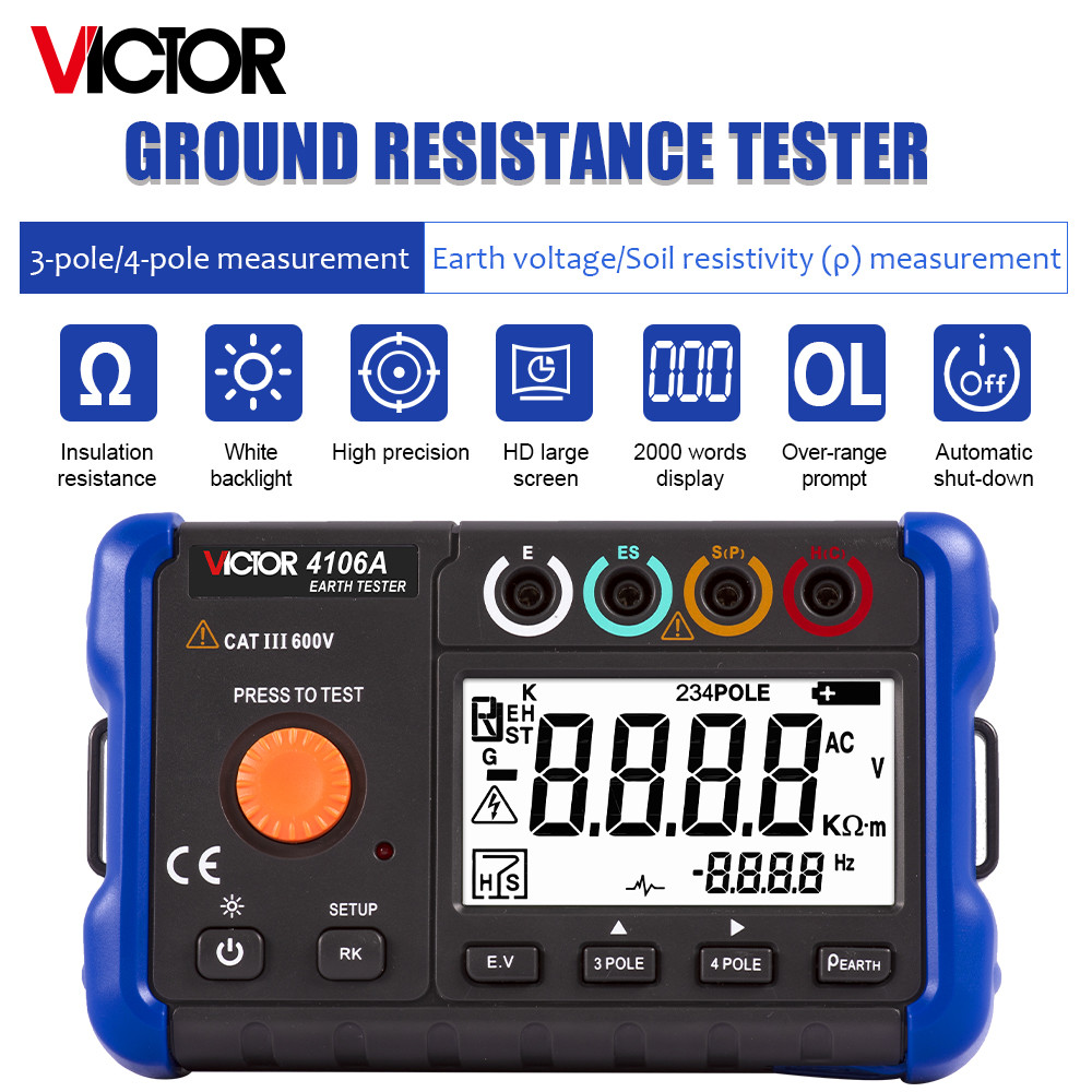 AC True RMS Digital Earth Resistance Tester 3 Pole 4 Pole Method ...