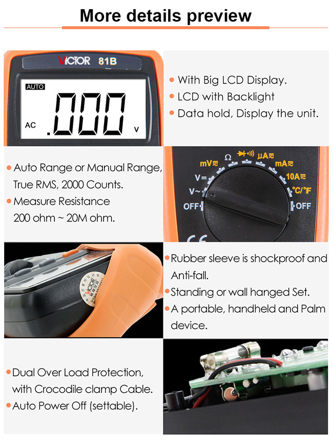 Small Type VICTOR Digital Multimeter Resistance Capacitance Frequency ...