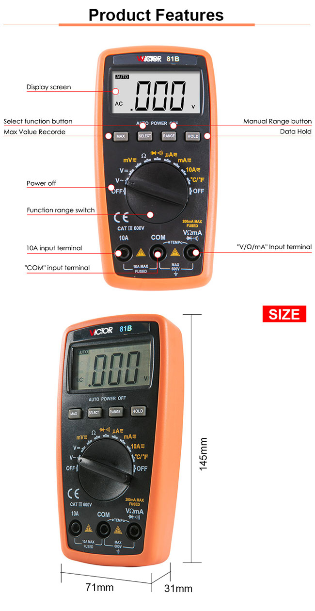Small Type VICTOR Digital Multimeter Resistance Capacitance Frequency ...