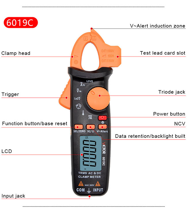 MINI True RMS Multimeter Digital Clamp Tester 6000 Counts Auto Range