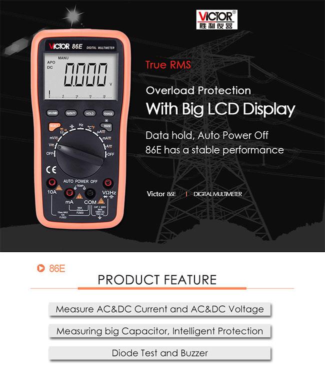 22000 Counts Digital Auto Range Multimeter LCD Display VICTOR 86E