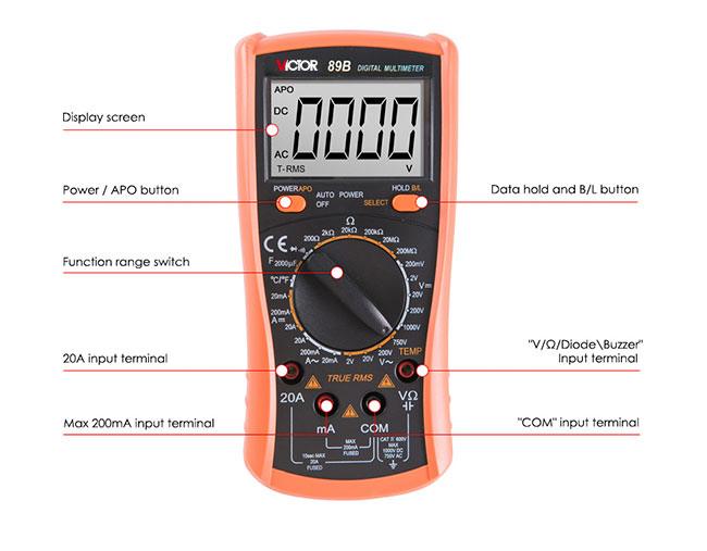 Intelligent Manual Ranging Digital Multimeter 2000 Counts