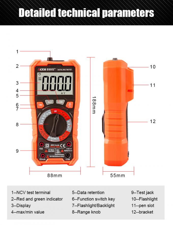 6000 Counts VICTOR 890G+ Manual Ranging Digital Multimeter EN61010-1 ...
