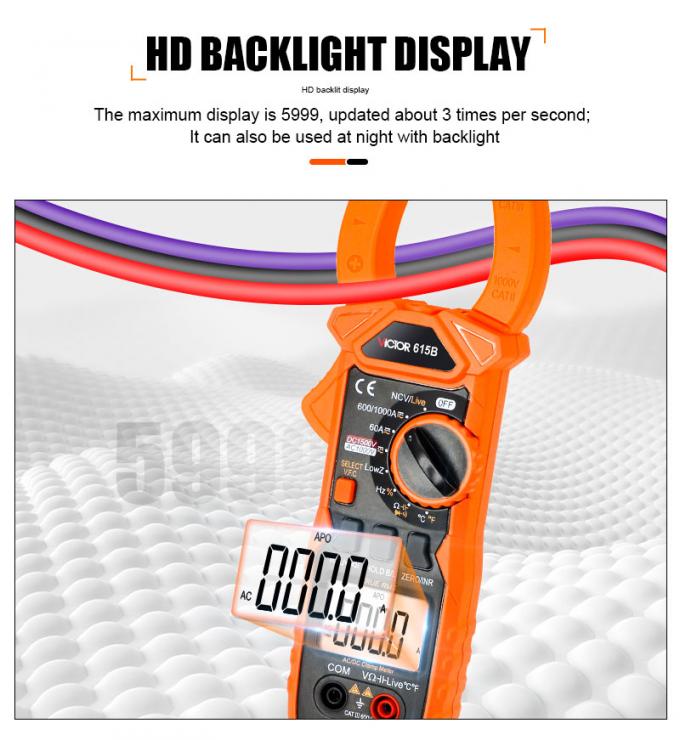 VICTOR 615B DC 1500V 1000A True RMS AC DC Digital Clamp Multimeter with ...