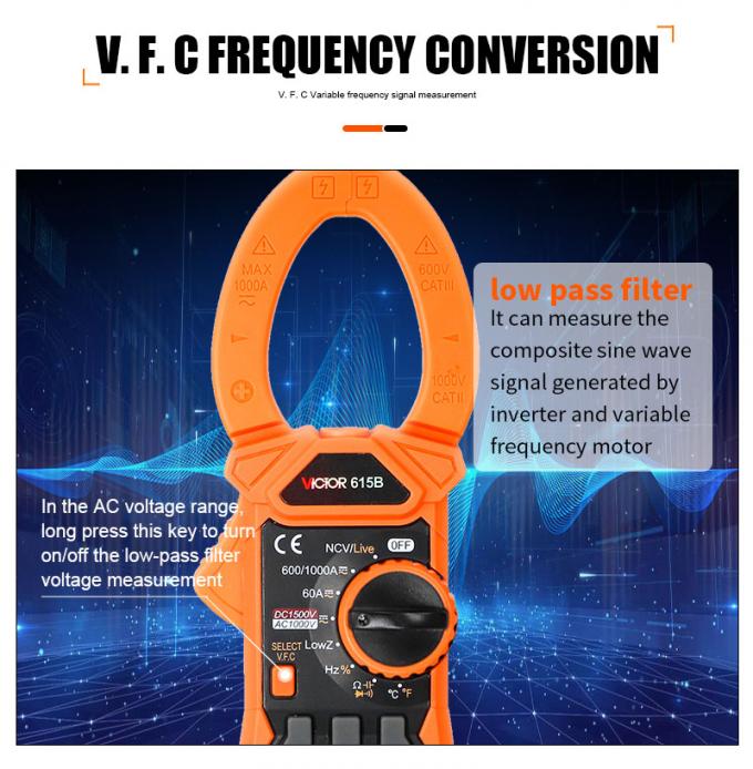 VICTOR 615B DC 1500V 1000A True RMS AC DC Digital Clamp Multimeter with ...