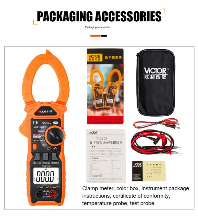 VICTOR 615B DC 1500V 1000A True RMS AC DC Digital Clamp Multimeter with ...