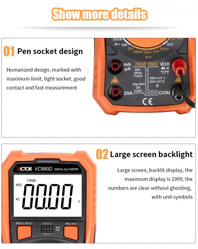 1000V 20 Amp Digital Multimeter Resistance Measurement Victor VC890D ...