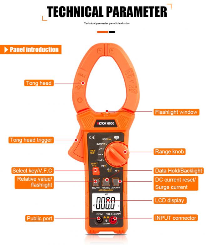 VICTOR New 6050 clamp meter AC DC 2000A with temperature digital clamp ...